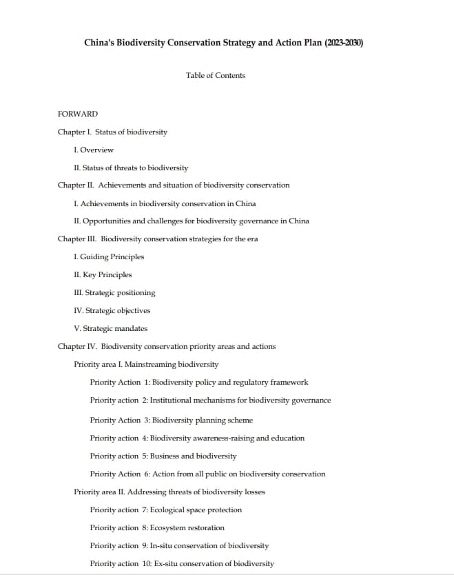 China’s Biodiversity Conservation Strategy and Action Plan (2023-2030 ...